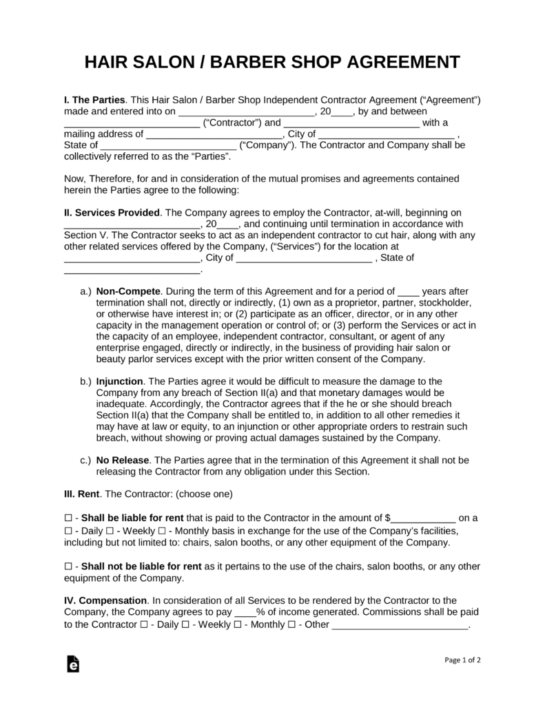 Hair Salon Contracts Template Hair Salon Contracts Template
