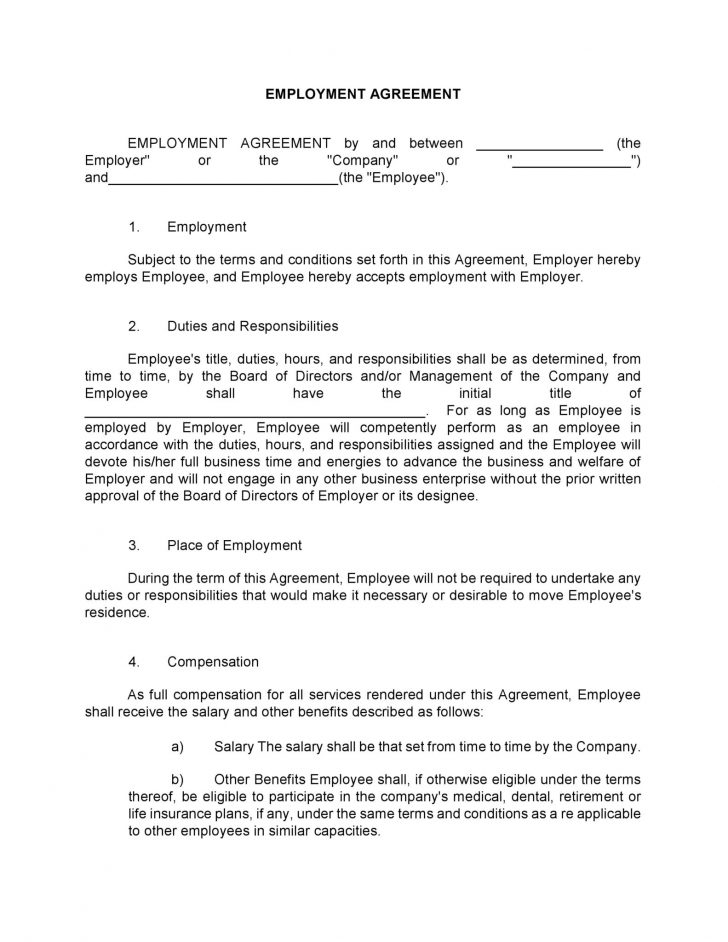 Agreement With Employee Free Printable Standard Employment Agreement