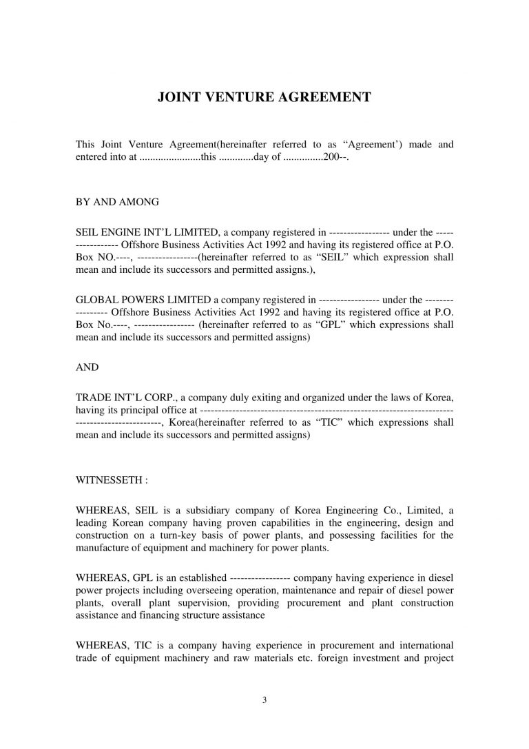 Construction Joint Venture Agreement Template 11 Joint Venture ...