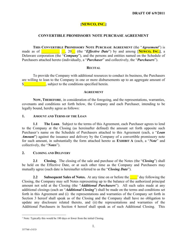 Convertible Promissory Note Purchase Agreement Convertible Promissory ...