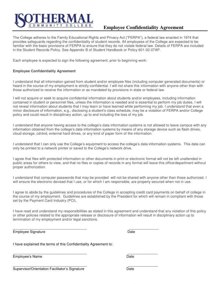 Employee Confidentiality Agreement Form 11 Employee Confidentiality ...