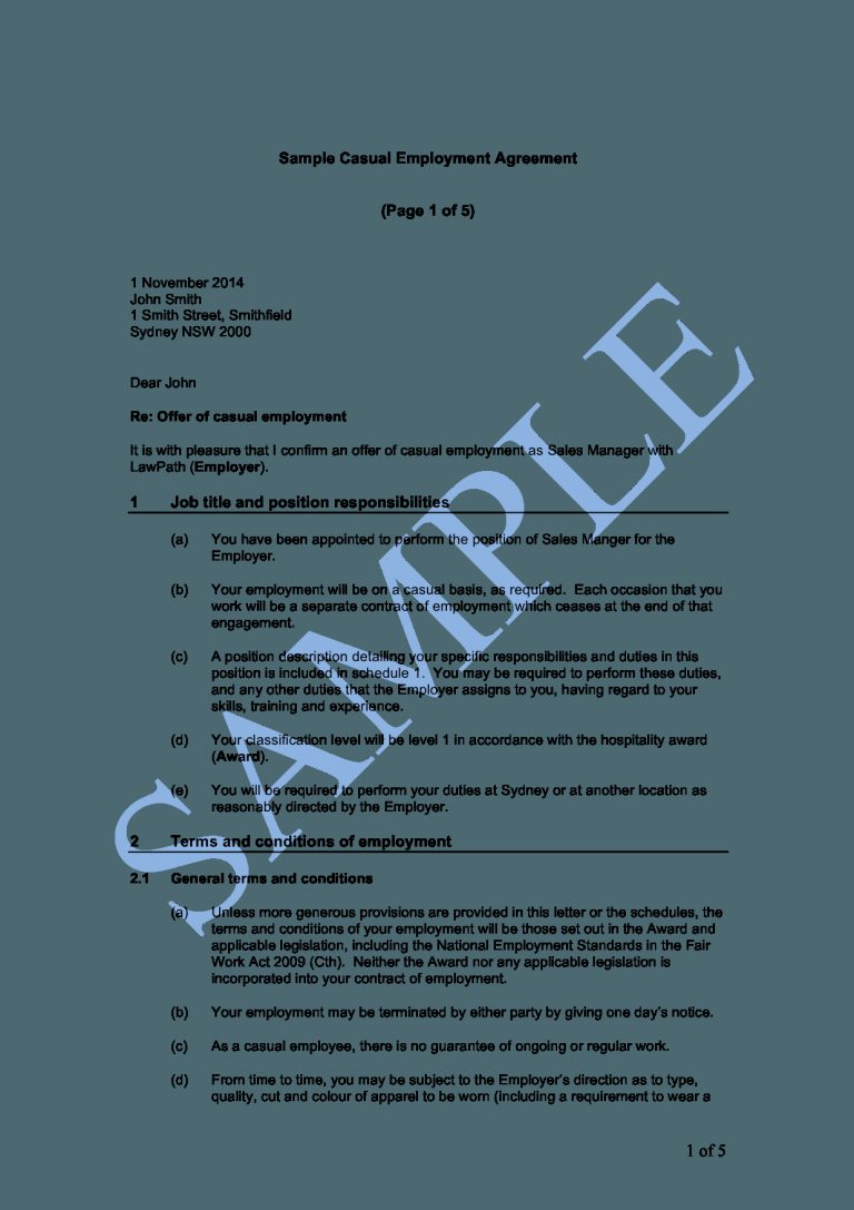 Employee Vehicle Use Agreement Template Full Time Employment Agreement Free Template Sample ...