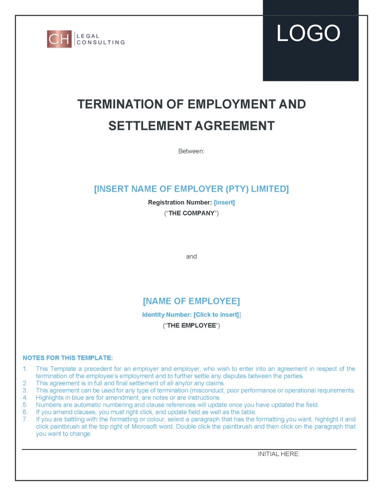 Employment Settlement Agreement Template Termination Of Employment ...