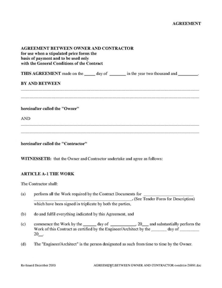 Free Construction Contract Agreement Template Download Construction ...