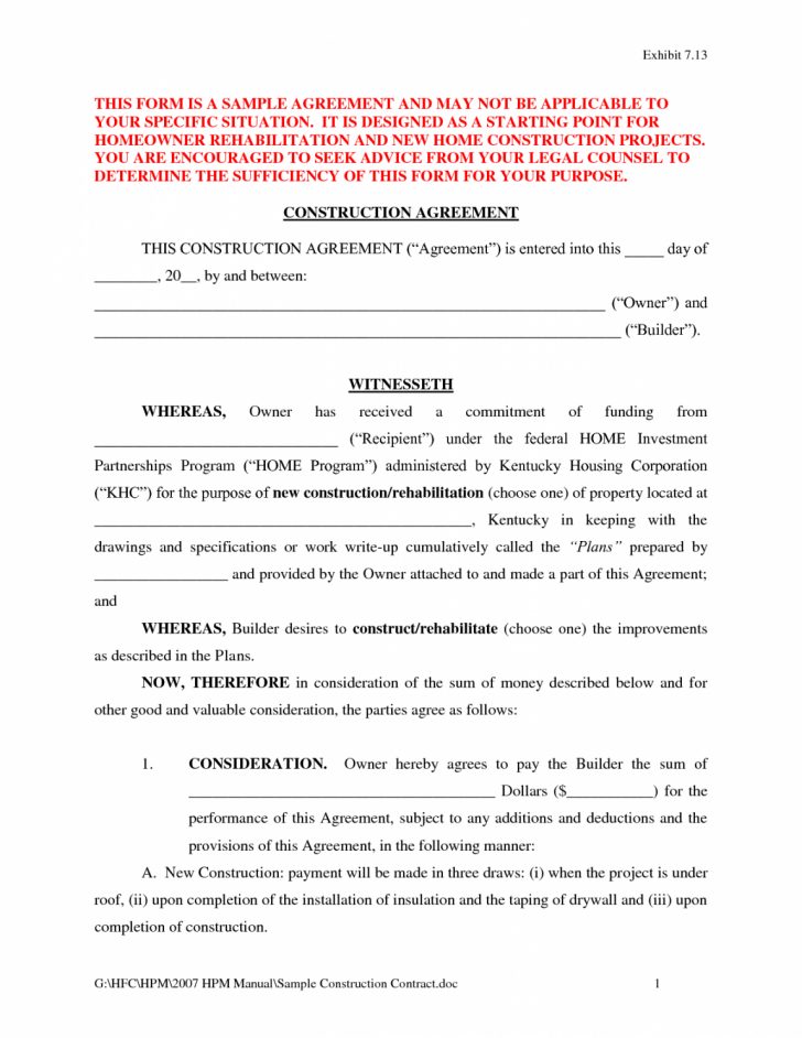 Free Construction Contract Agreement Template Free Contract Agreement ...