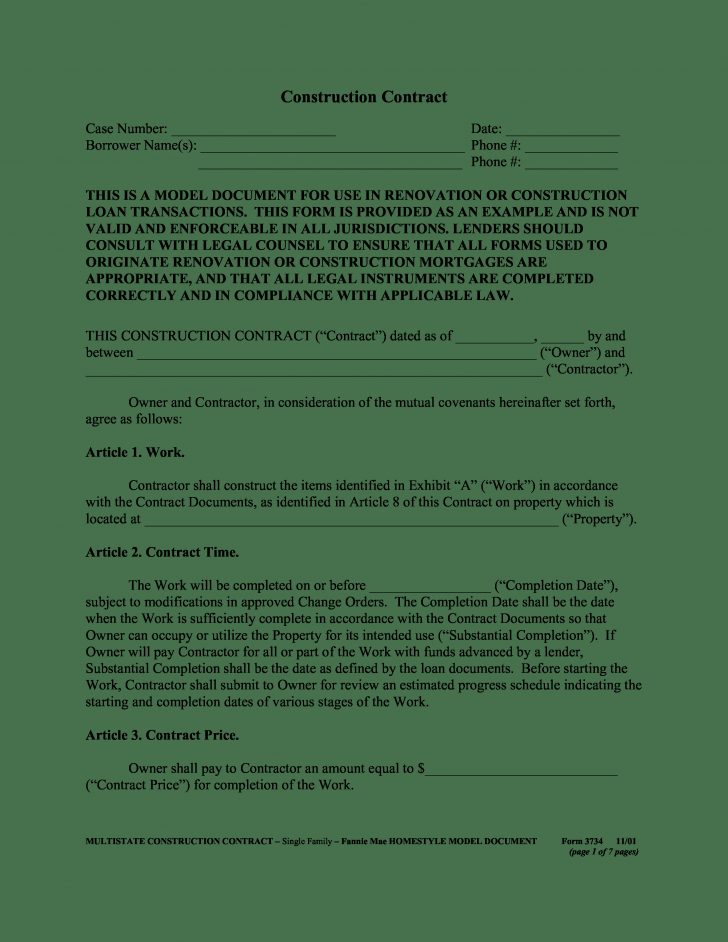 Free Construction Contract Agreement Template Simple Construction ...