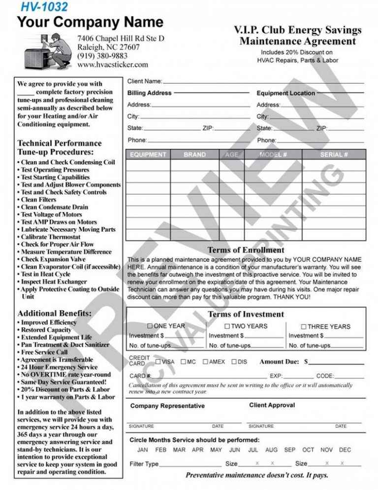 Hvac Service Agreement 029 Hvac Service Agreement Template Preventive ...