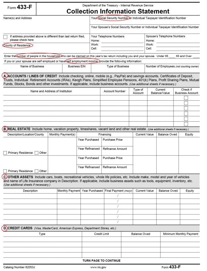 Irs Installment Agreement Online Form 433 F Community Tax - letterify.info
