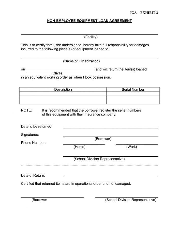 Loan Of Equipment Agreement Equipment Loan Agreement Template Printable ...