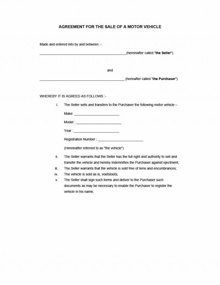 Minnesota Purchase Agreement 42 Printable Vehicle Purchase Agreement ...