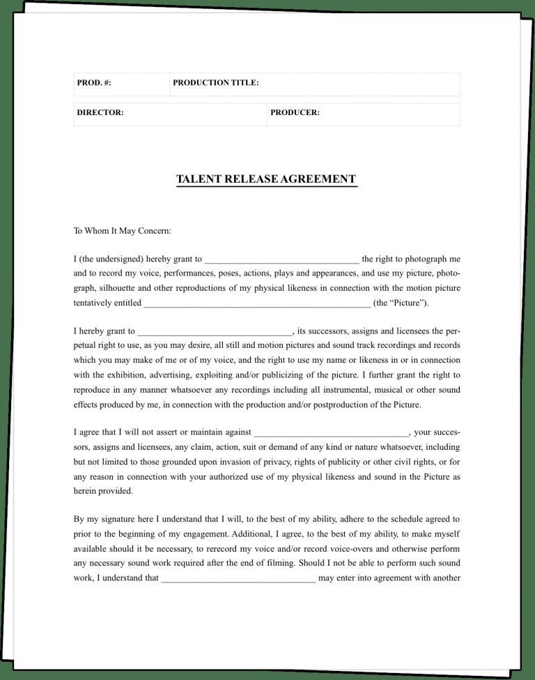 Portrait Agreement Form The Complete Guide To Actor Release Forms Free ...