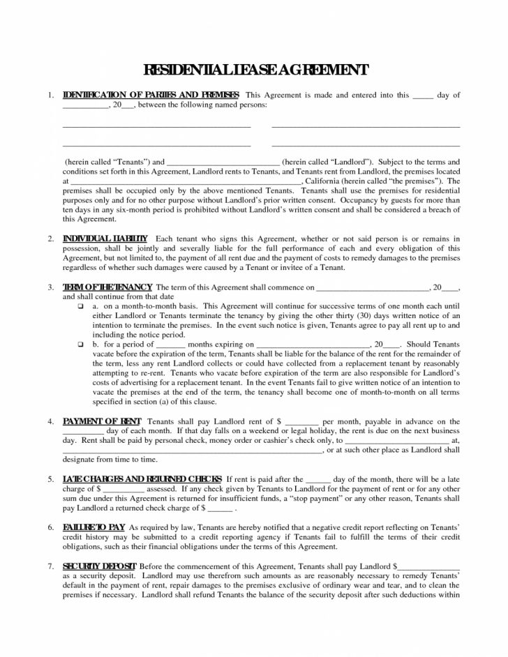 Printable Lease Agreement Free Printable Residential Free House Lease ...