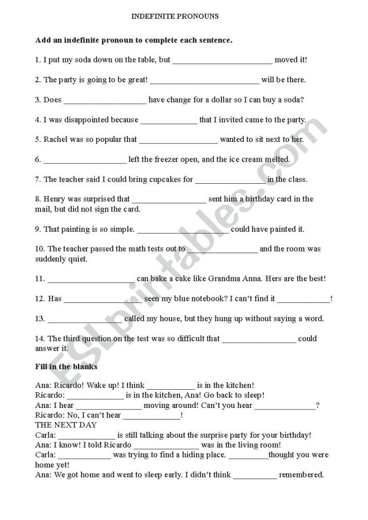 Pronoun Antecedent Agreement Worksheet Indefinite Pronouns Worksheet ...