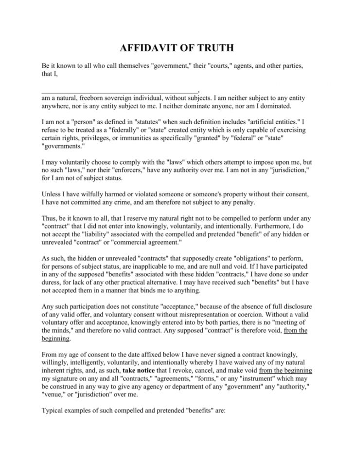Signing An Agreement Under Duress Affidavit Of Truth - letterify.info