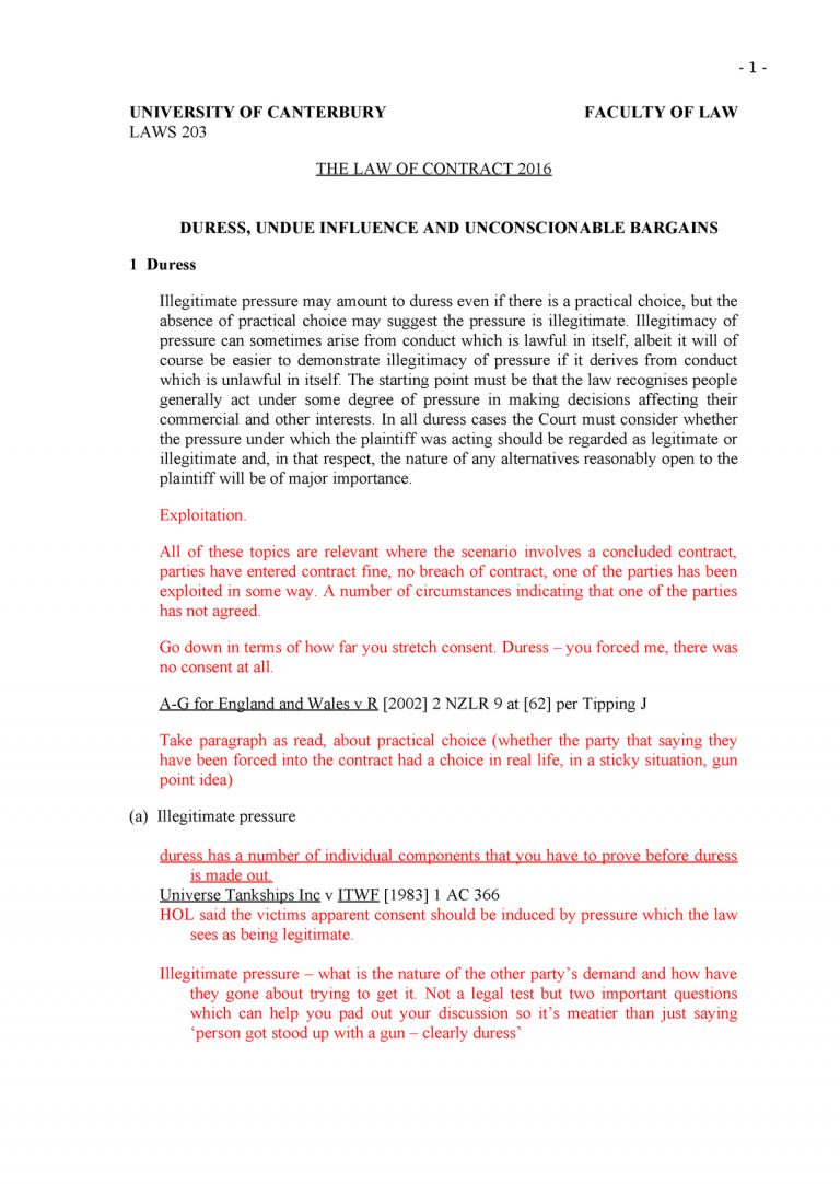 Signing An Agreement Under Duress Duress Full Year Exam Notes Laws203 ...