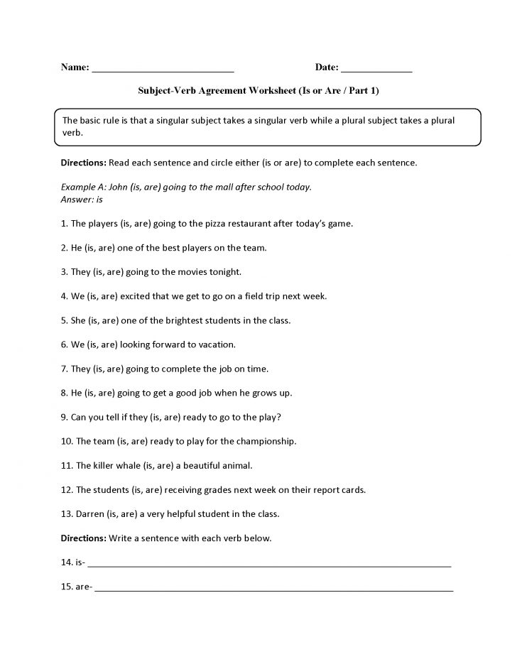 Subject Of Verb Agreement Verbs Worksheets Subject Verb Agreement ...