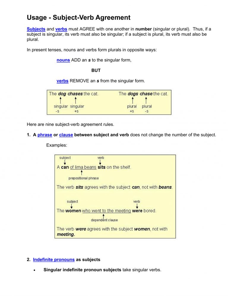 Subject Verb Agreement For Indefinite Pronouns Usage Subject Verb ...