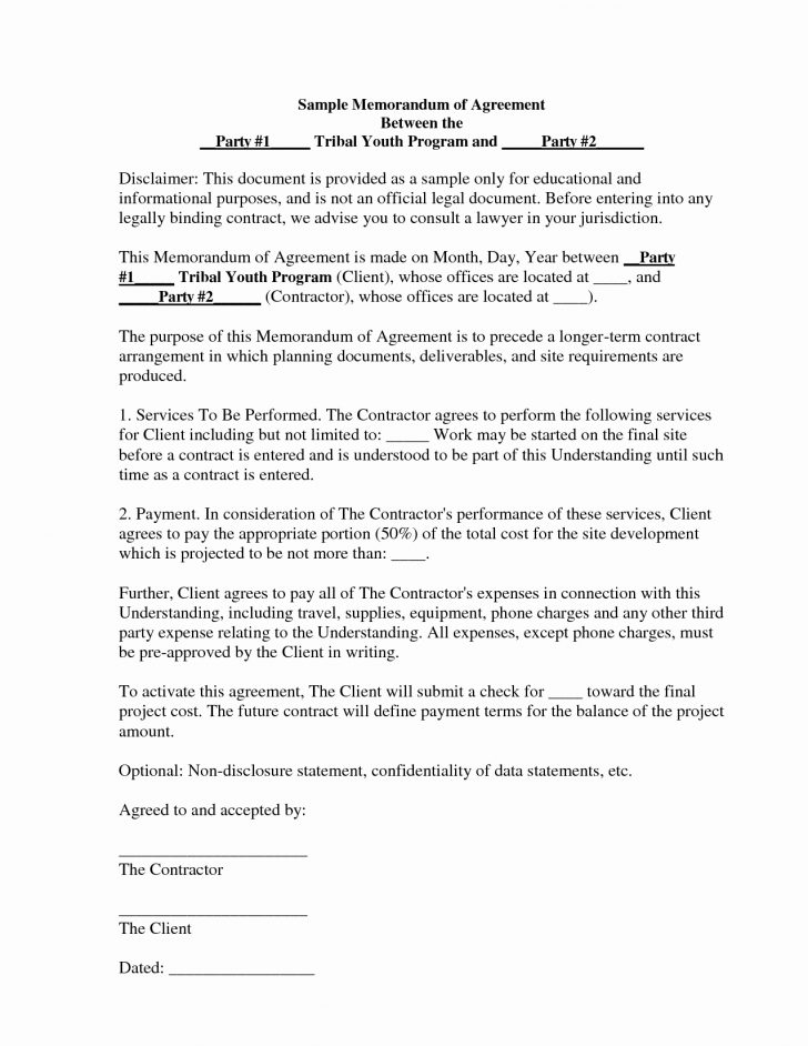 Understanding Agreement Sample Memorandum Of Understanding Example ...